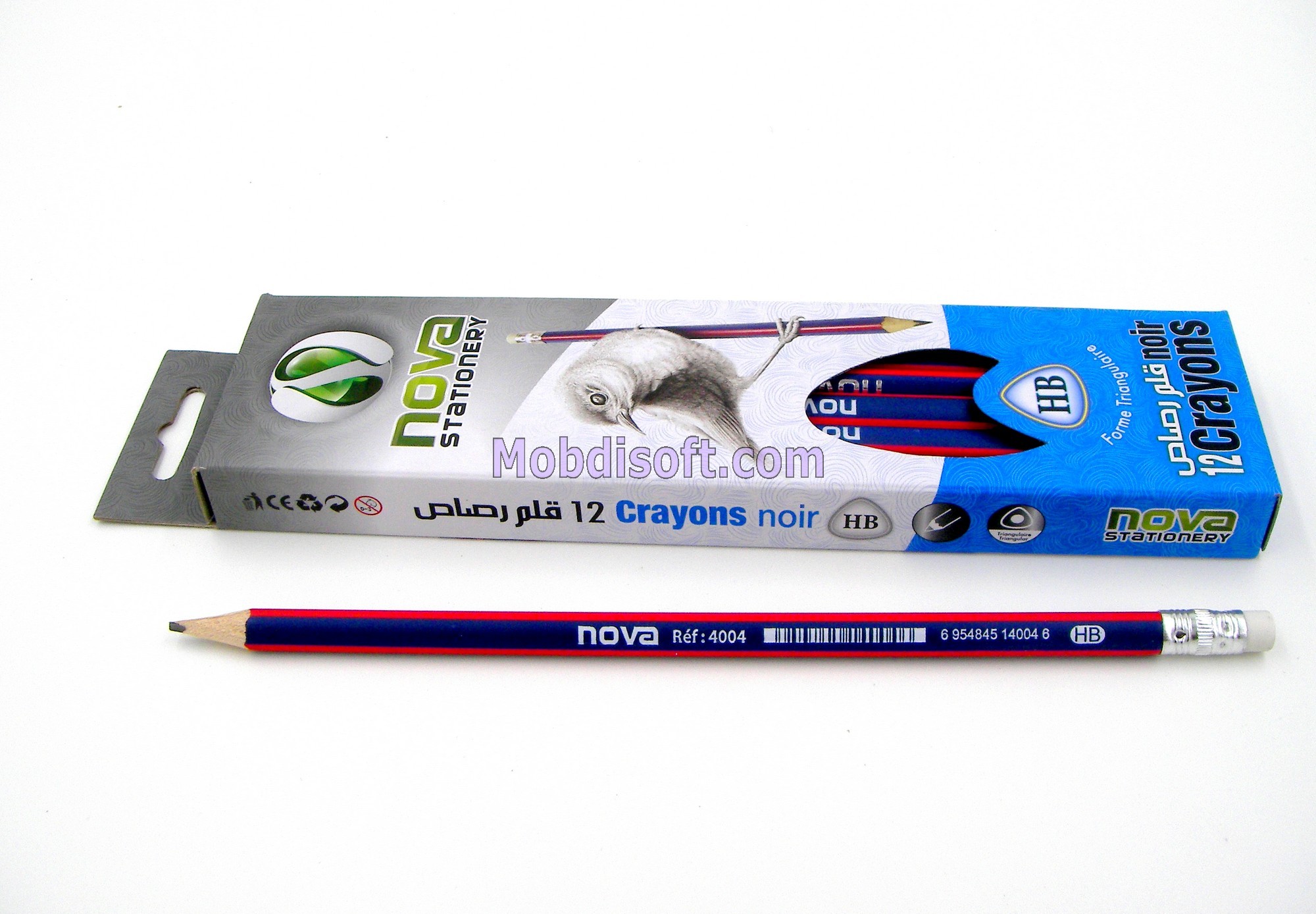 Mobdisoft. CRAYON NOIR HB triangulai avec gomme Nova 4004